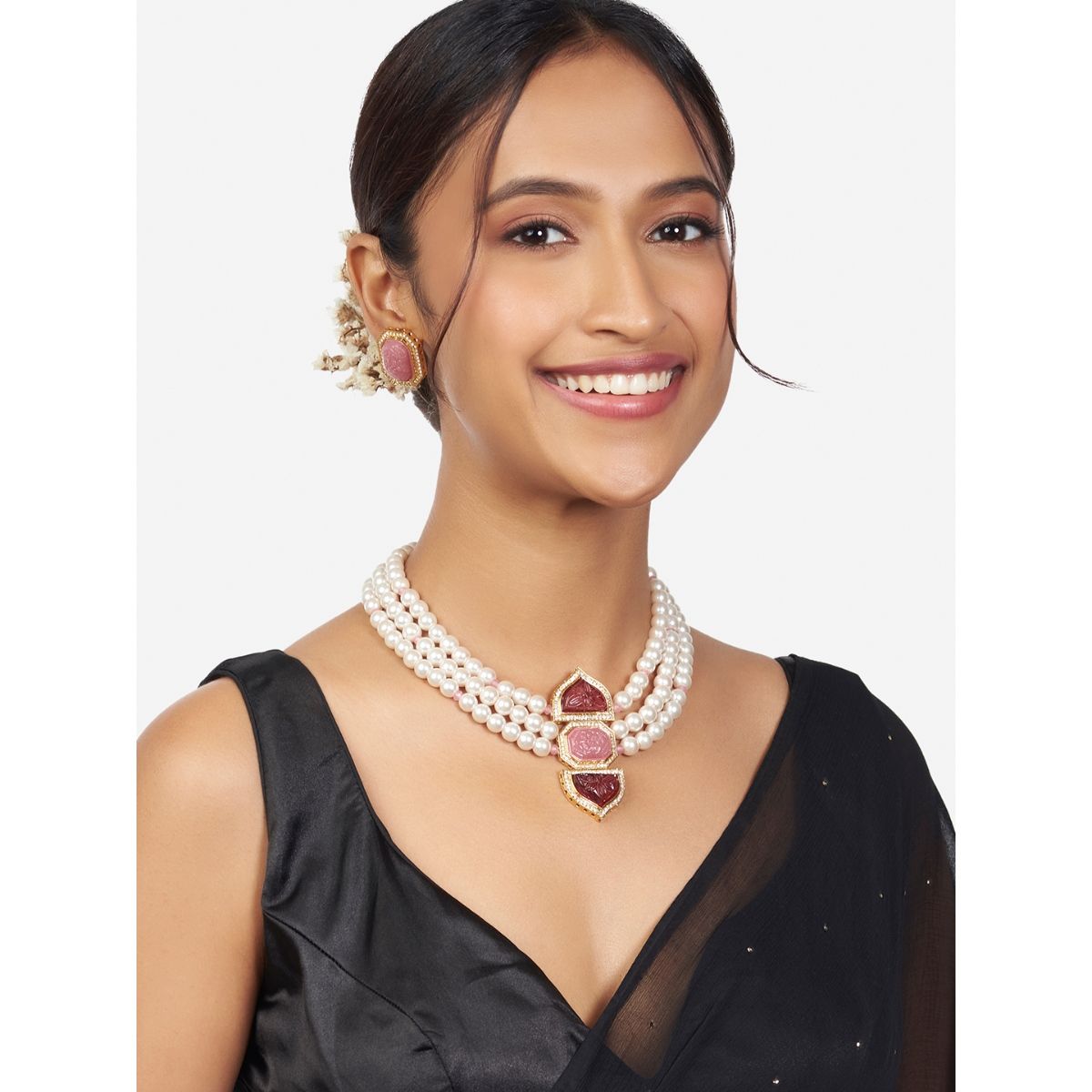 Buy Joules By Radhika Pink And Red White Pearls Beaded Necklace