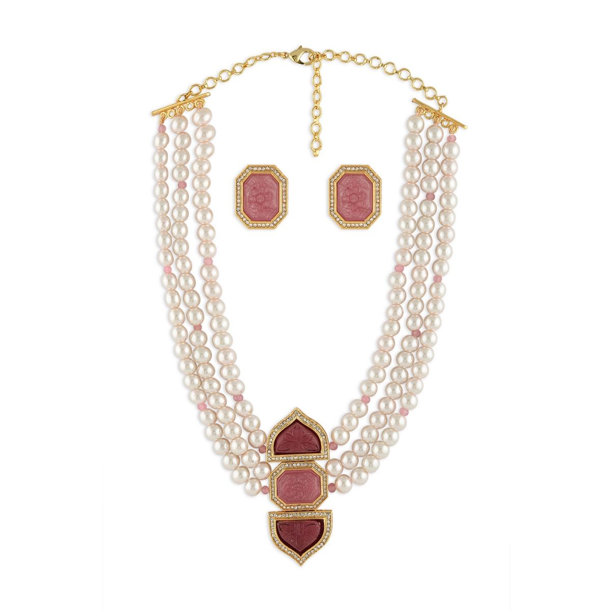 Buy Joules By Radhika Pink And Red White Pearls Beaded Necklace