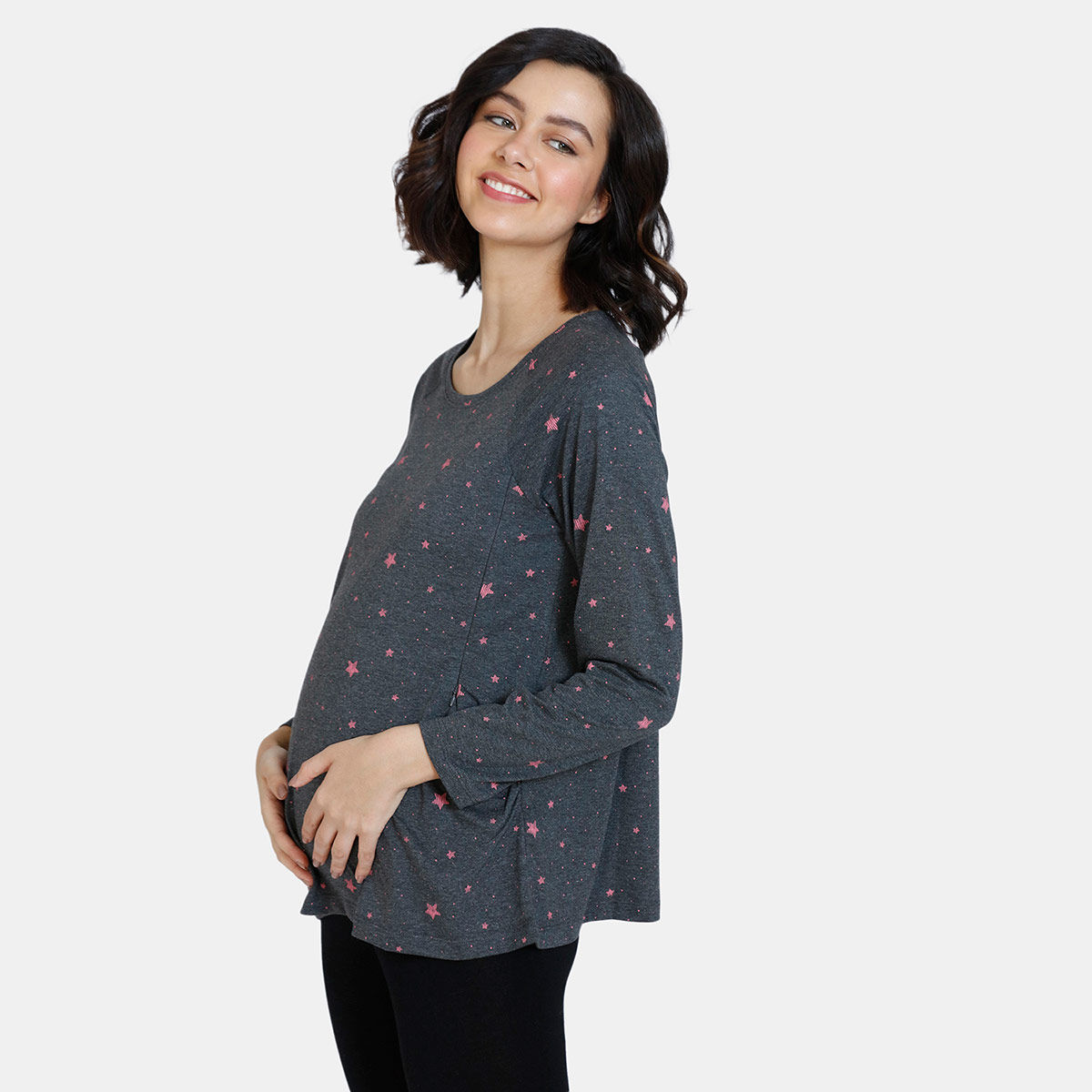 Zivame Maternity Knit Poly Top - Aop Anthra Melange - Black: Buy Zivame ...