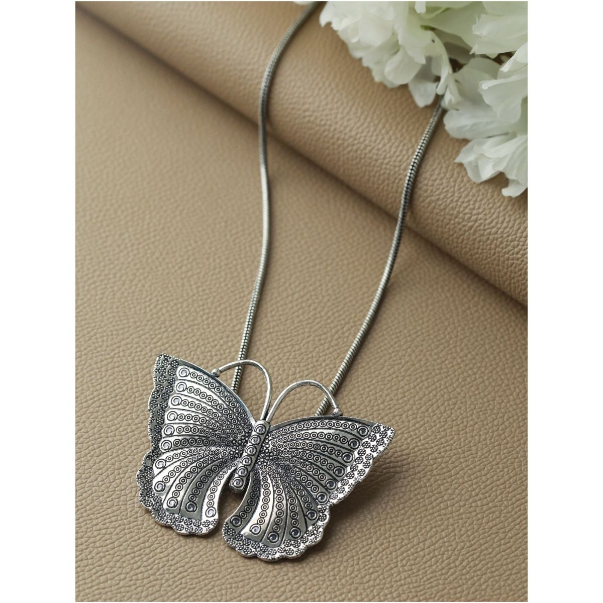 Buy Aatmana Oxidised Silver Plated Butterfly Shaped Pendant with Chain ...