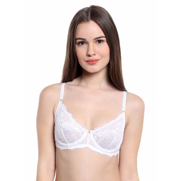 Buy SOIE Women's Underwired Floral Lace Panelled Bra - White (34B) Online
