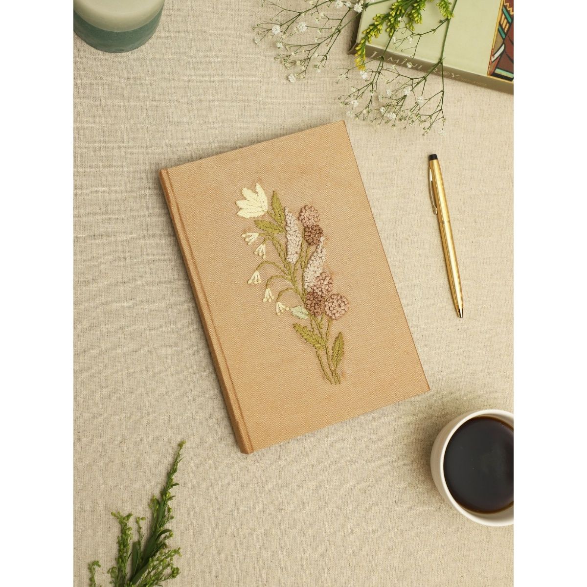 Buy Design Gaatha Light Brown Floral Viscose Hand Embroidered Diary Online