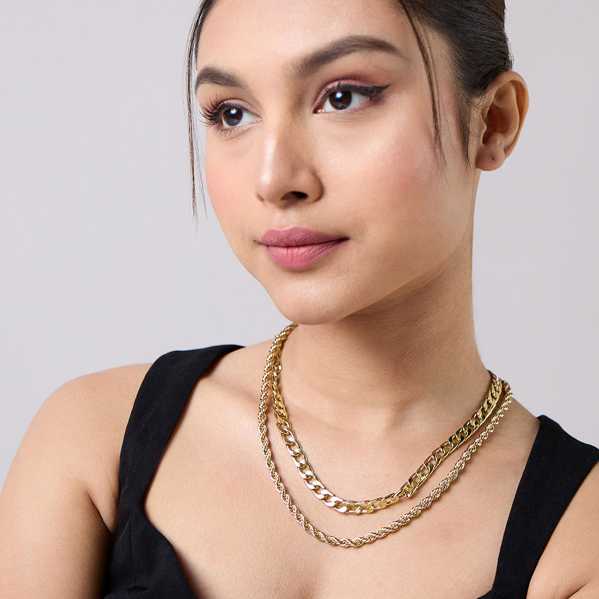 Twenty Dresses by Nykaa Fashion Gold Chainlink Necklace (Set of 2): Buy ...
