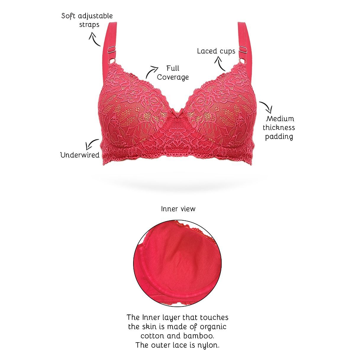 Buy Inner Sense Organic Cotton Padded Underwired Lace Bras ( Pack Of 2 ...