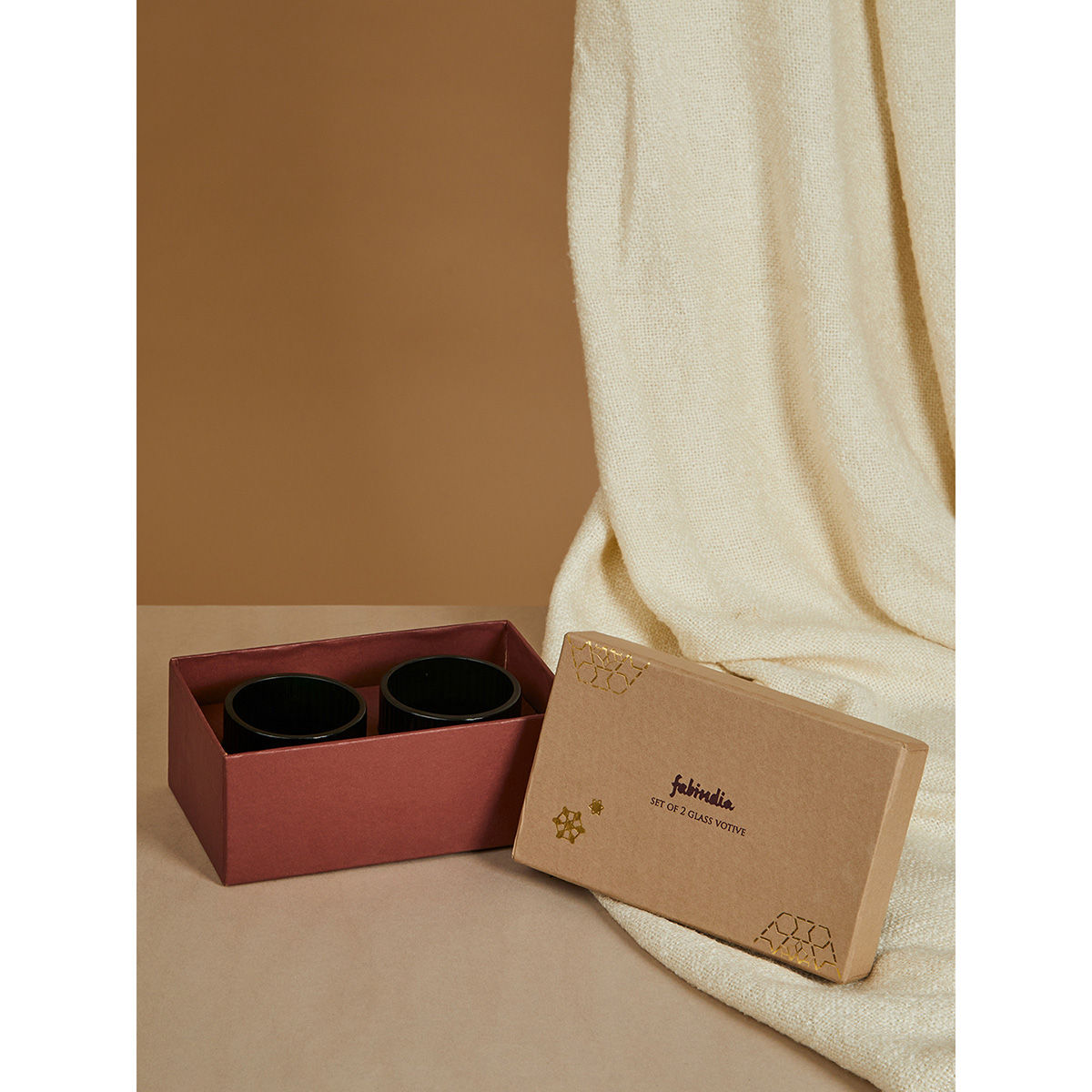Buy Fabindia Maaya Glass Votives Set Of 2 Gift Box - Green (Pack of 2 ...