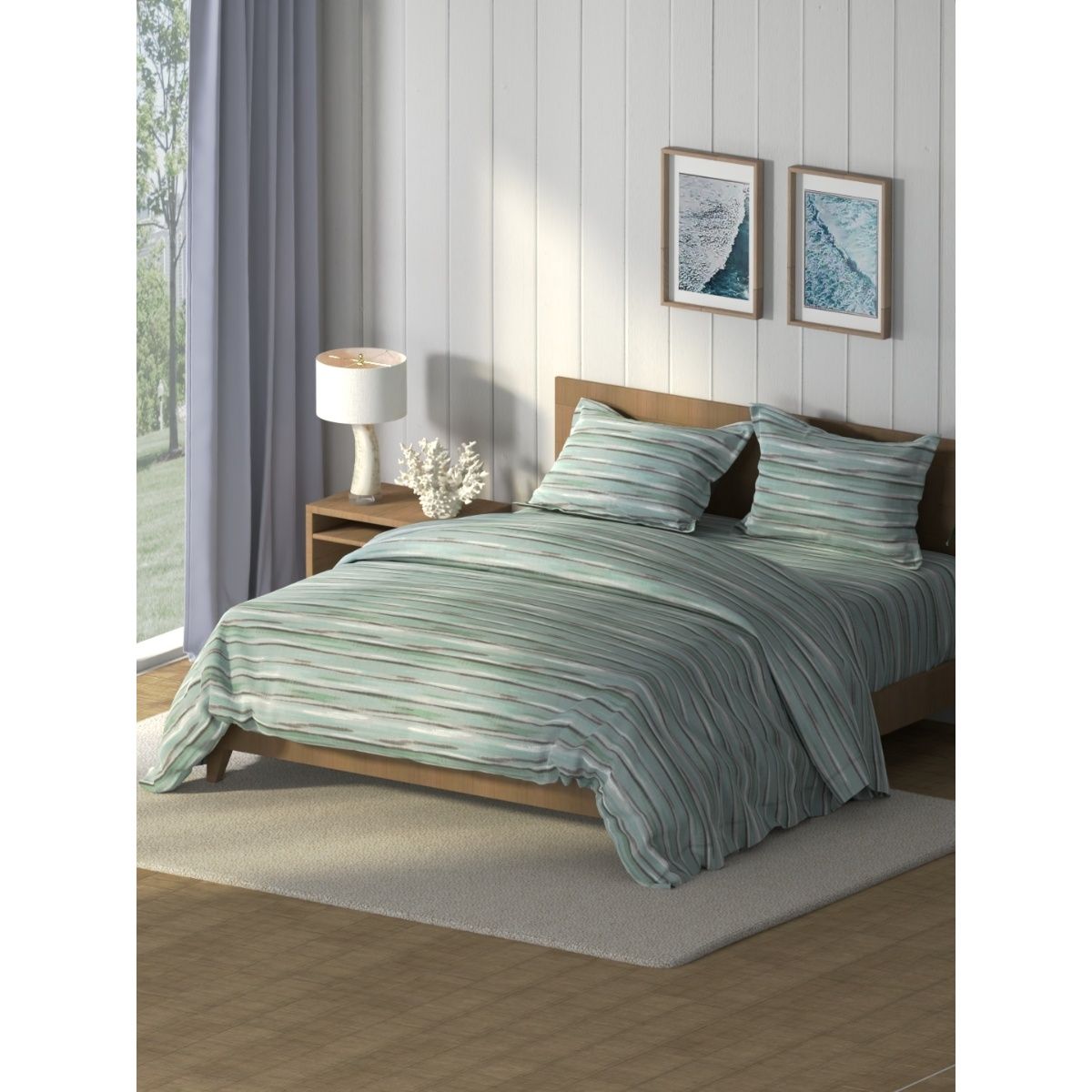 Buy Nautica Green Pure Cotton Double Comforter with Bedsheet and 2 ...