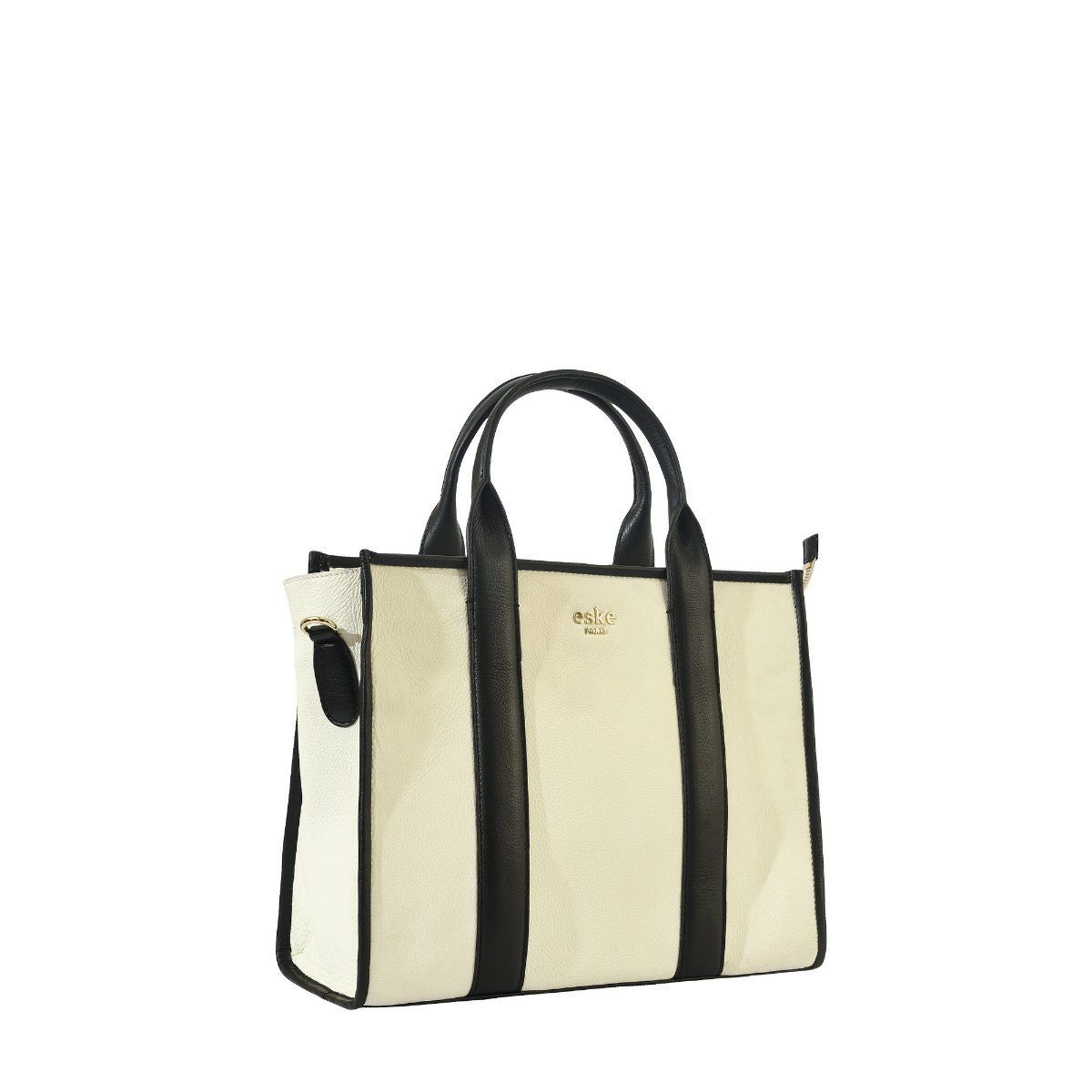 Buy Eske Vanilla Black Solid Leather Tote Bag for Women Online