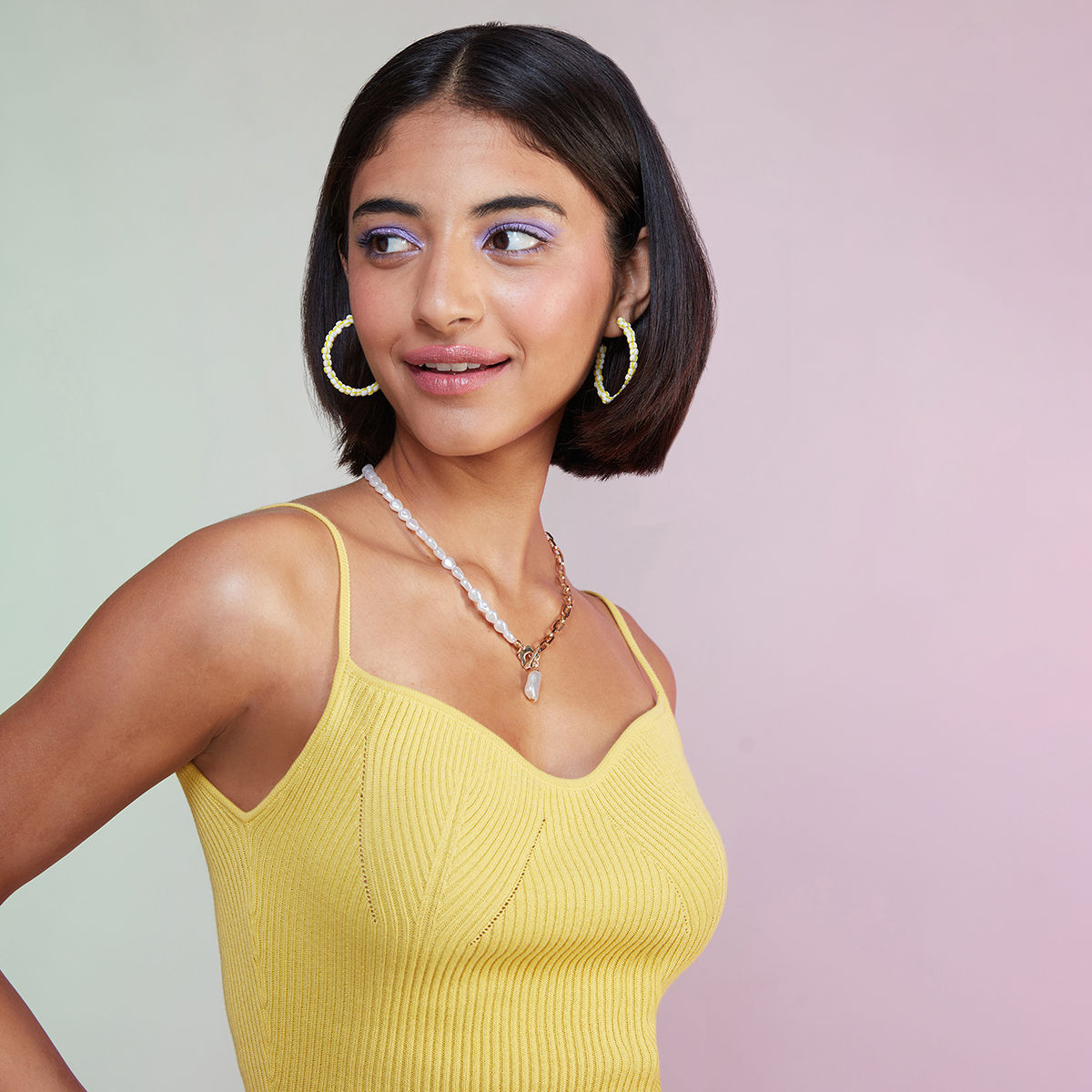 Buy MIXT by Nykaa Fashion Yellow Solid Ribbed Bodycon Top Online