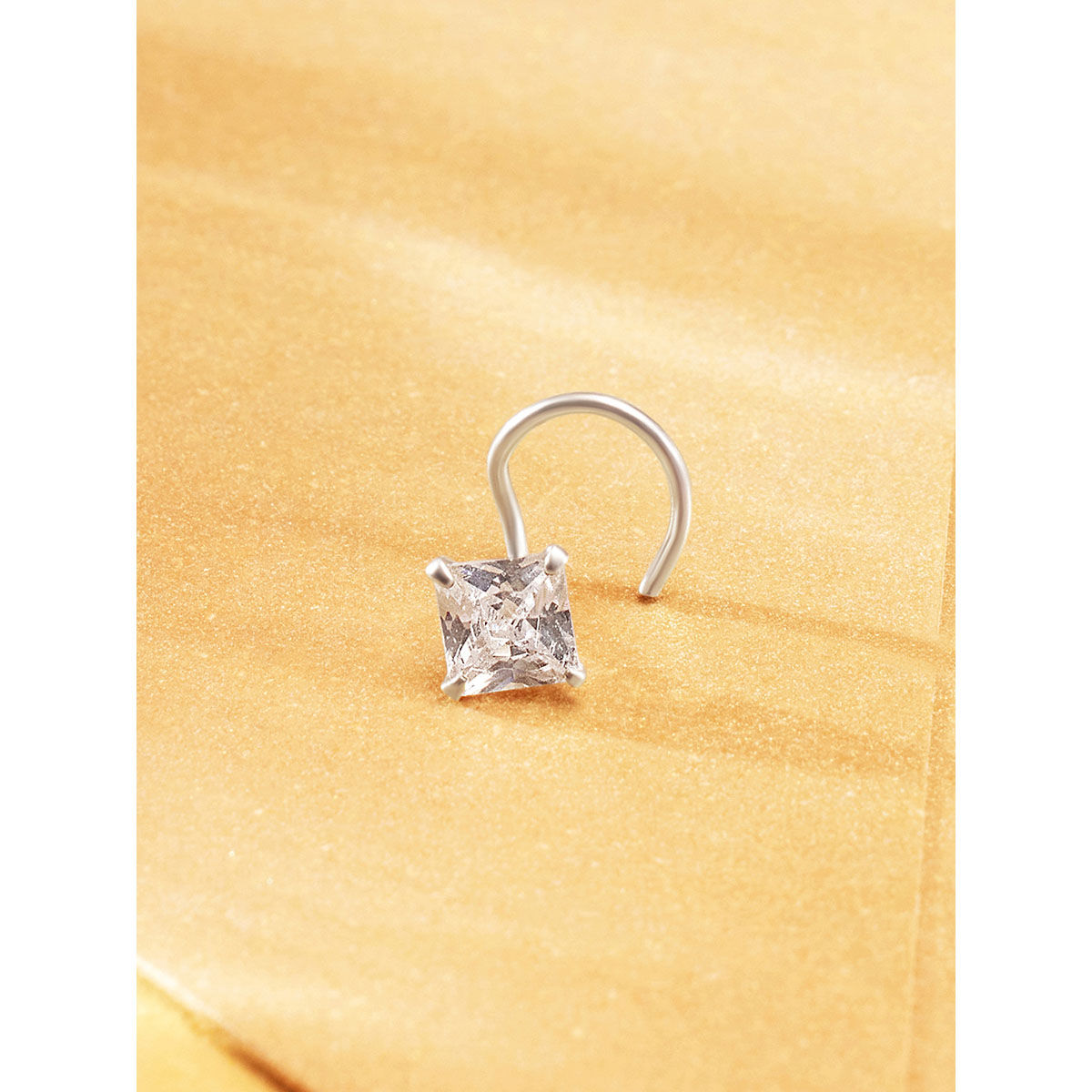 Buy March By FableStreet Silver Square Zircon Solitaire Nose Pin Online