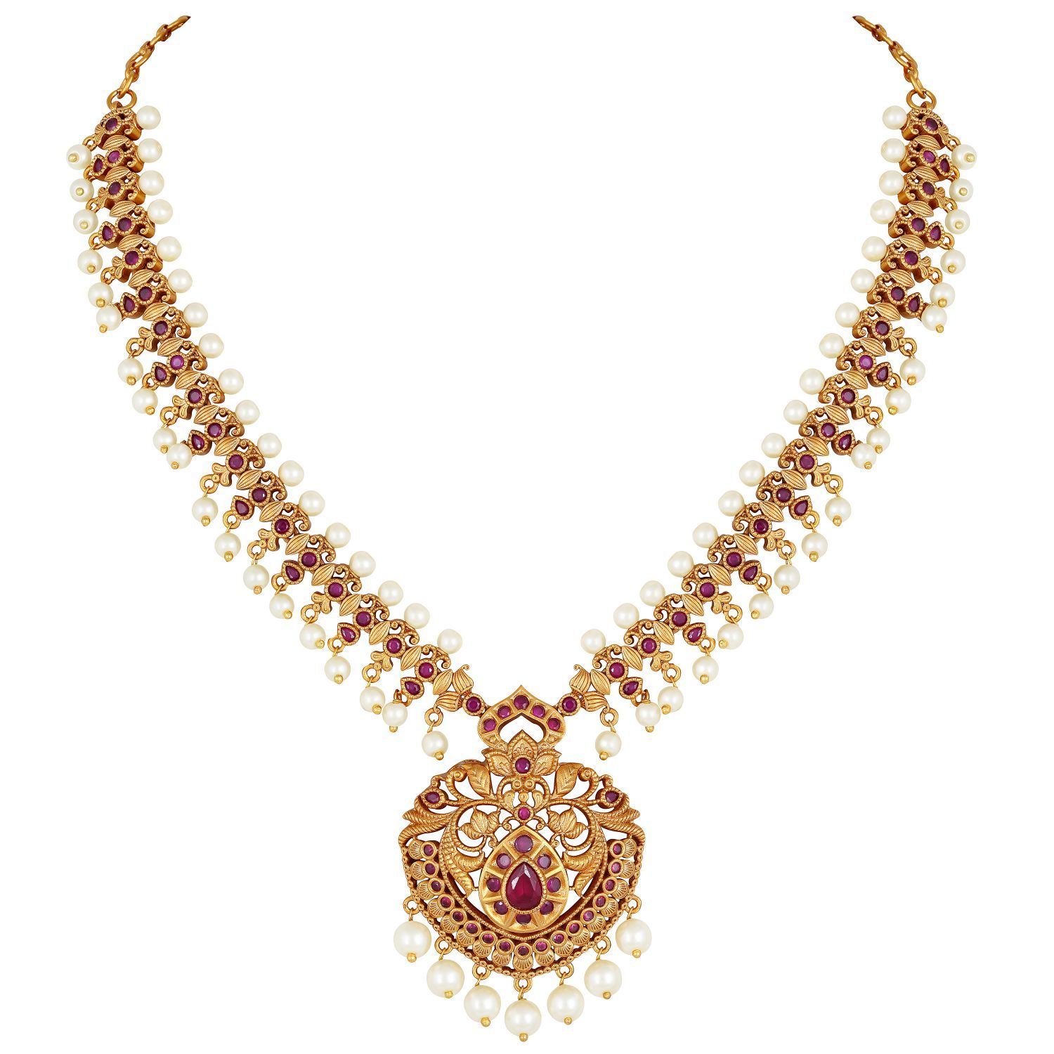 Peora Gold Plated Gold Plated Beautiful Traditional Ruby Stone Necklace ...