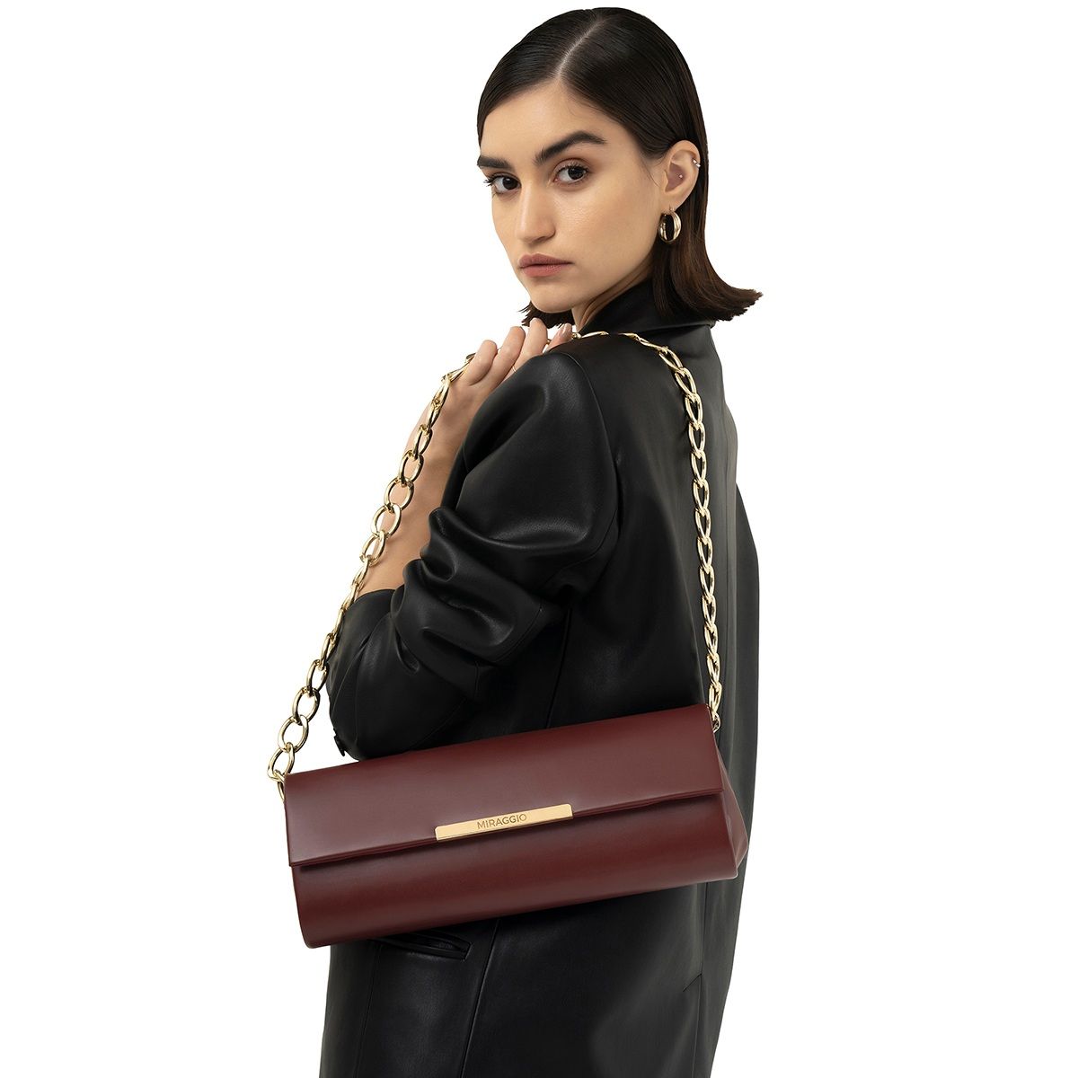 Buy MIRAGGIO Remi Structured Women Clutch -Wine Online