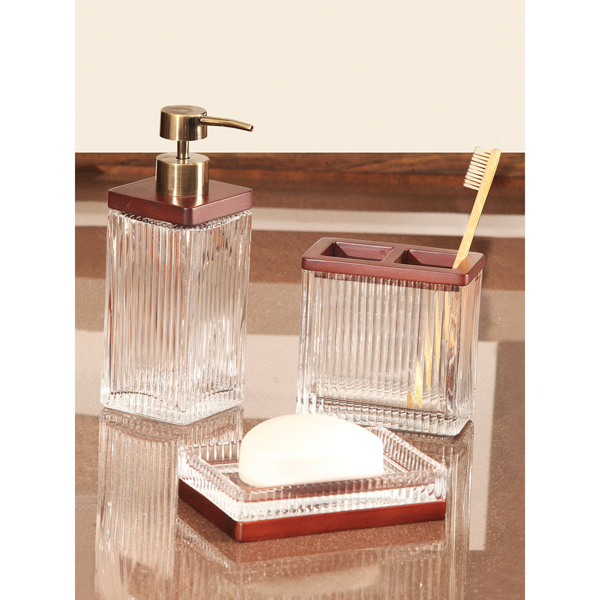 Buy OBSESSIONS Set of 3 Glass Bathroom Set-Brown Online