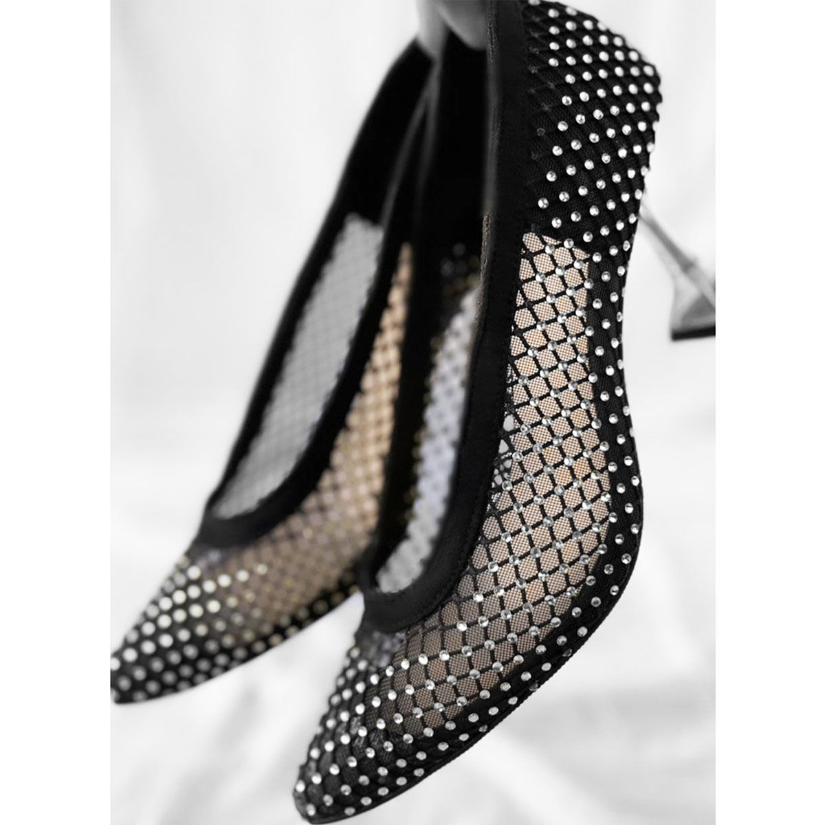 Buy IRUSSH Embellished Silver Gem Black Mesh Pumps Online