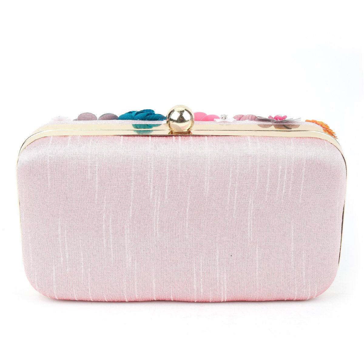 Buy Odette Powder Pink Floral Embellished Sequin Multi-Color Clutch Online