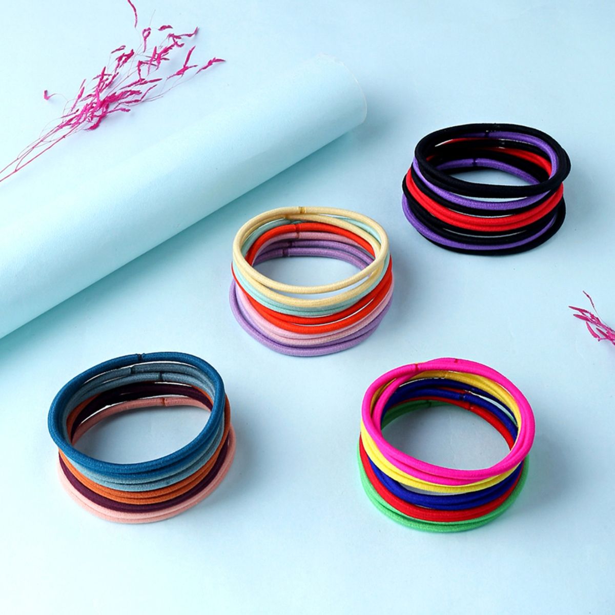 Buy Yellow Chimes Women Yellow and Pink Combo of 4 Cards Rubber Bands ...