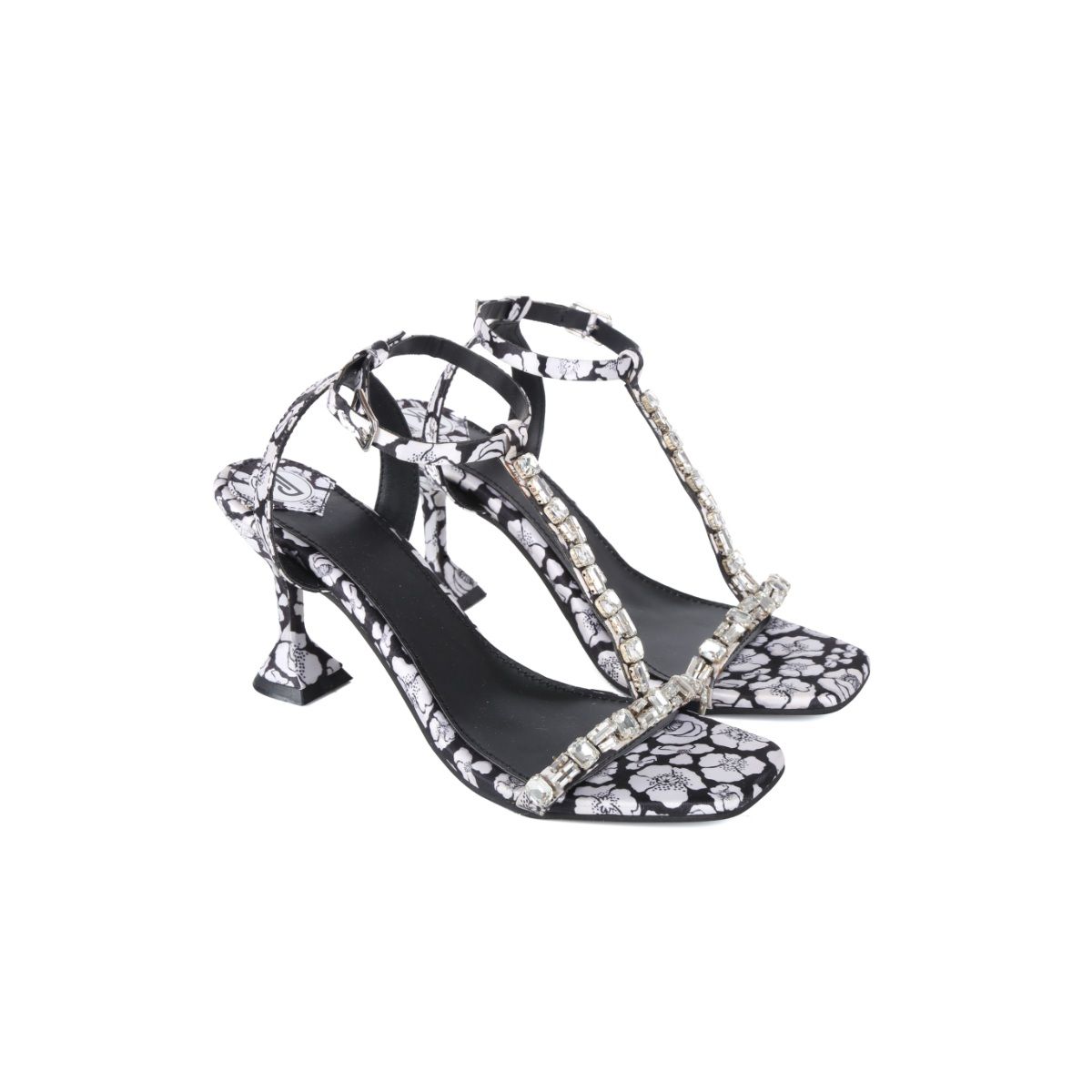 Buy PREET KAUR Silver & Black Poppy Spool Heels Online