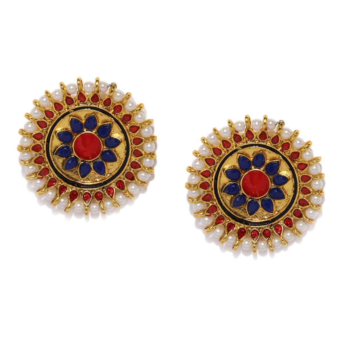 Buy Zaveri Pearls Blue Stone Flower & Pearls Traditional Stud Earring ...