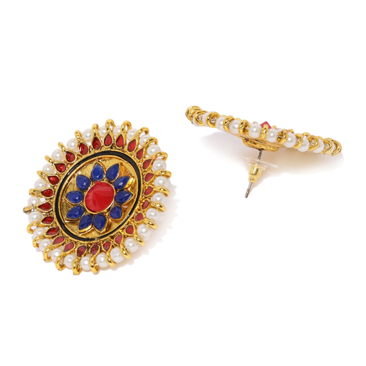 Buy Zaveri Pearls Blue Stone Flower & Pearls Traditional Stud Earring ...