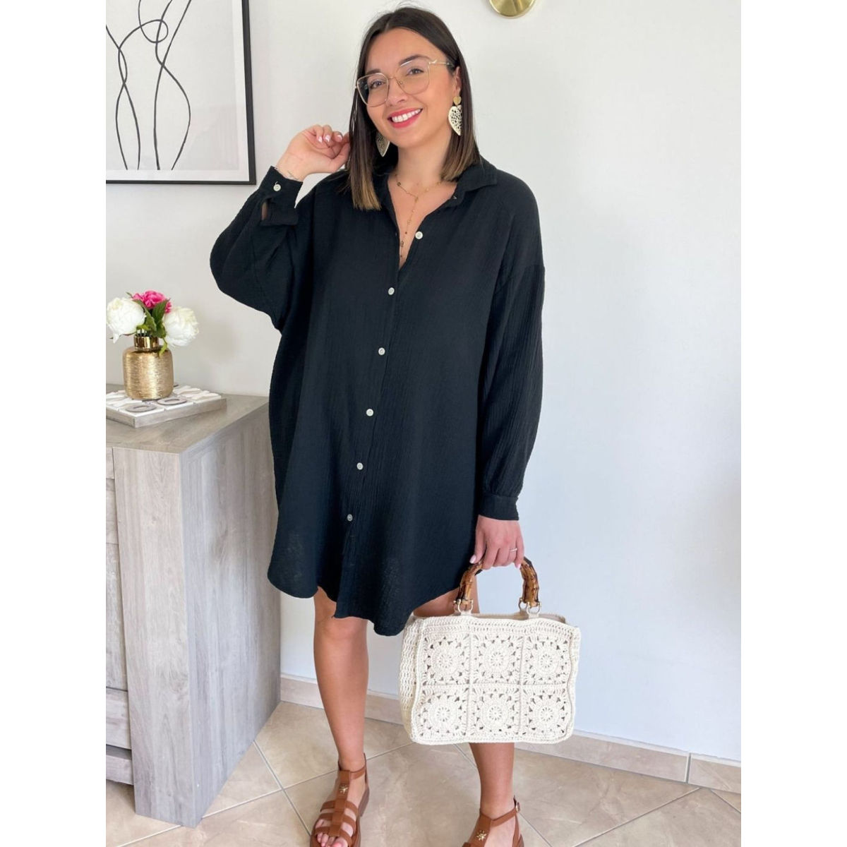 Buy WomanLikeU Black Sequined Swim Cover-Up Shirt Online