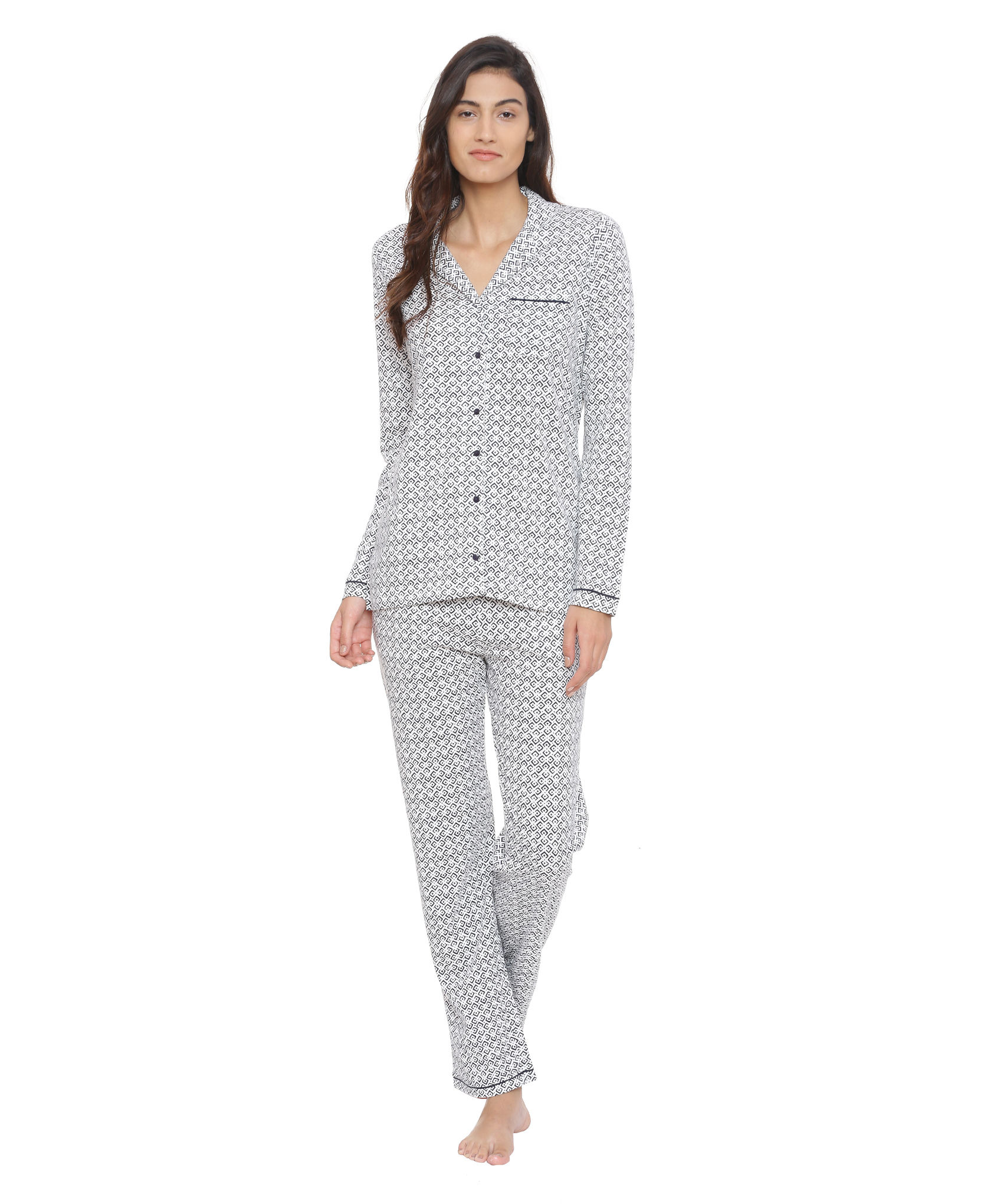 Buy Slumber Jill Diamond Print Traditional Pyjama Set - Multi-Color Online