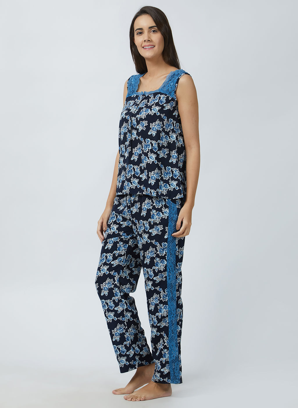 Mystere Paris Delicate Lace Top Pyjama Set - Blue: Buy Mystere Paris ...