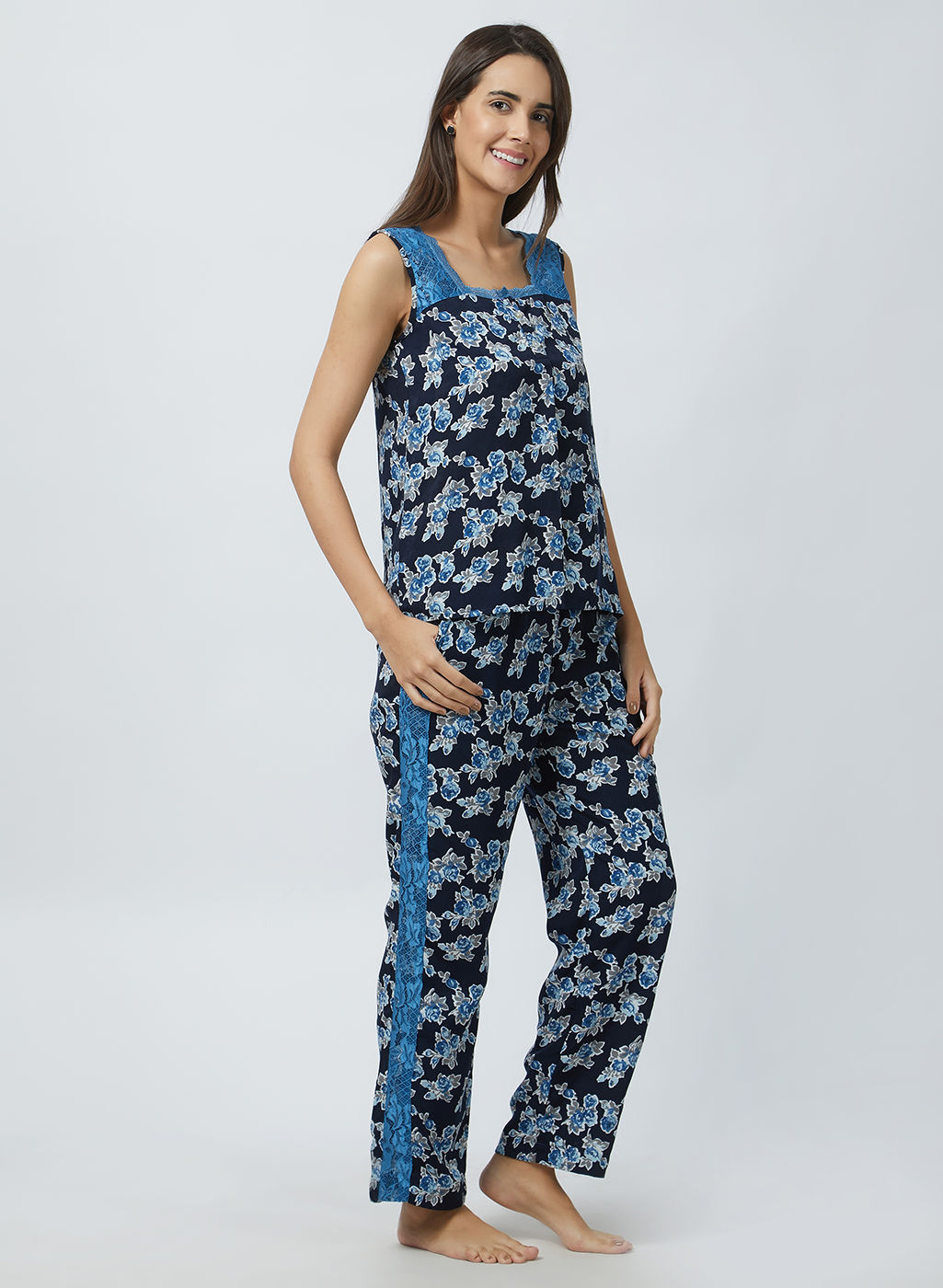 Mystere Paris Delicate Lace Top Pyjama Set - Blue: Buy Mystere Paris ...