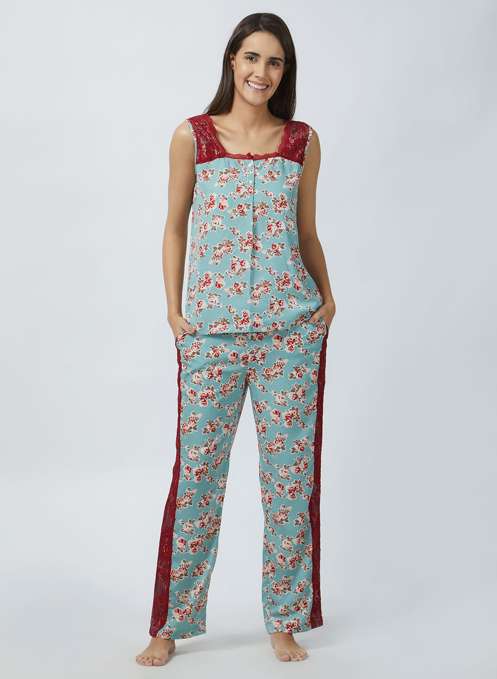 Buy Mystere Paris Delicate Lace Top Pyjama Set - Multi-Color Online