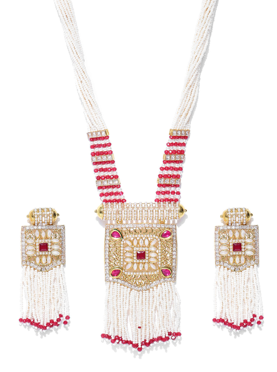Buy Jewel Galaxy Gold-Toned And Off-White Square Beaded Jewellery Set ...