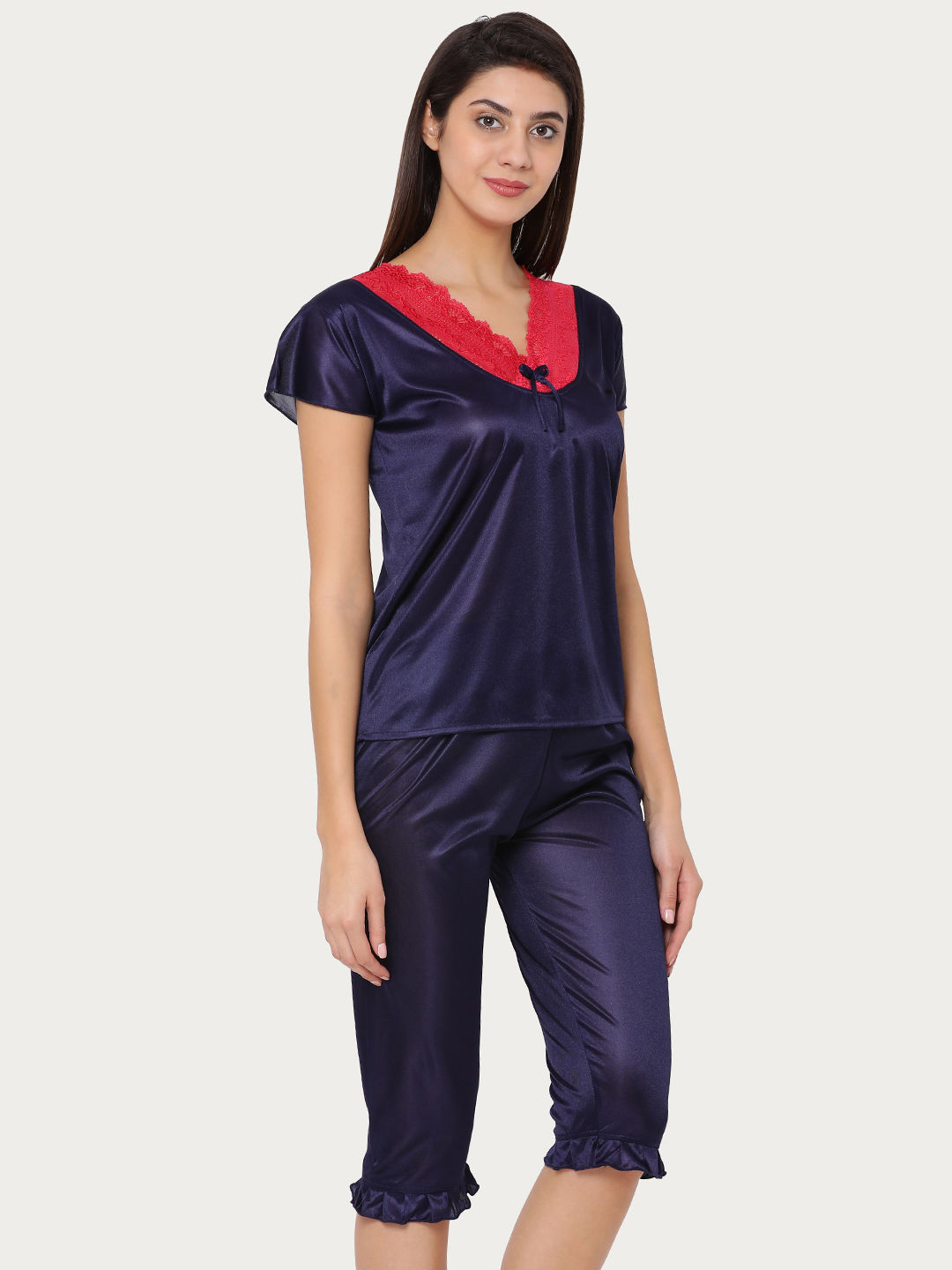 Buy Clovia Satin Top And Capri Set - Blue (Free Size) Online