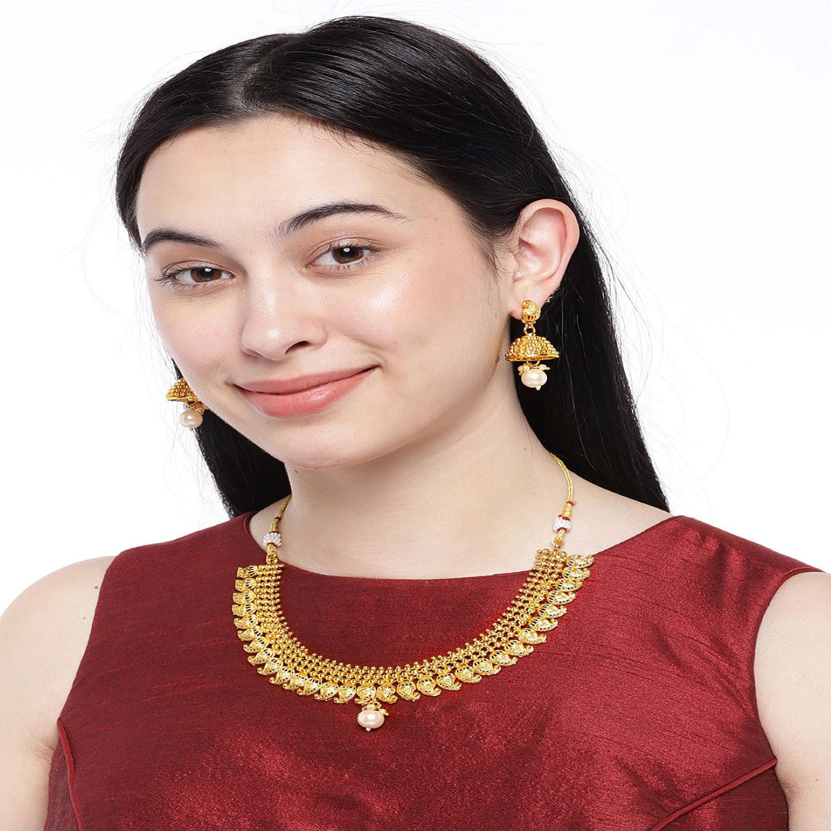 Buy Asmitta Kuiri Shape Pearls Studded Jewellery Set Online