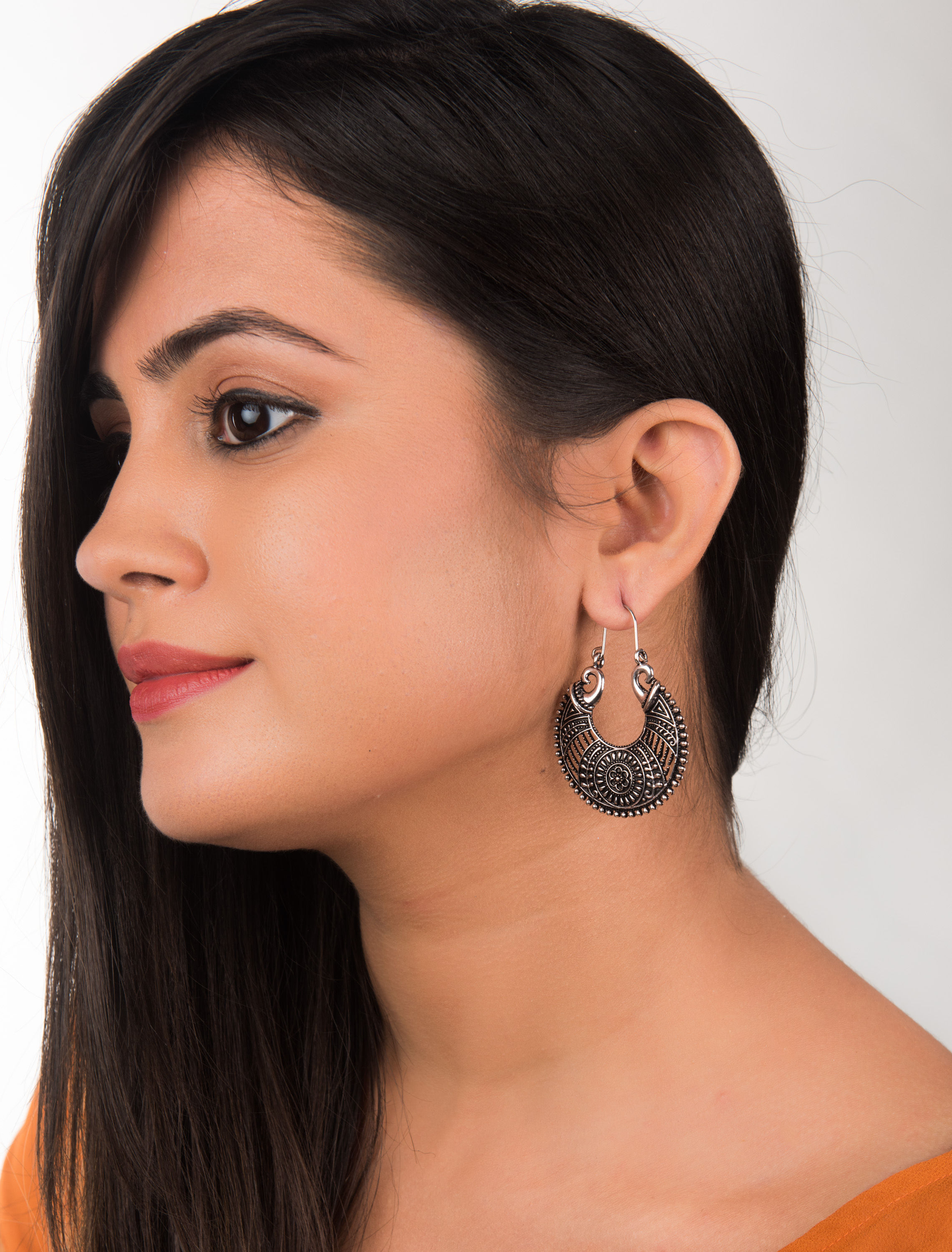 Buy Fida Silver Oxidized Arabic Hoops Online