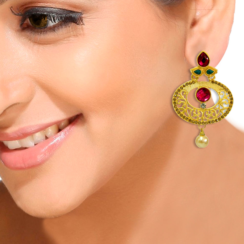 Peora Matte Gold Plated Oval Cut Out Dangler Earrings (PFIE15): Buy ...