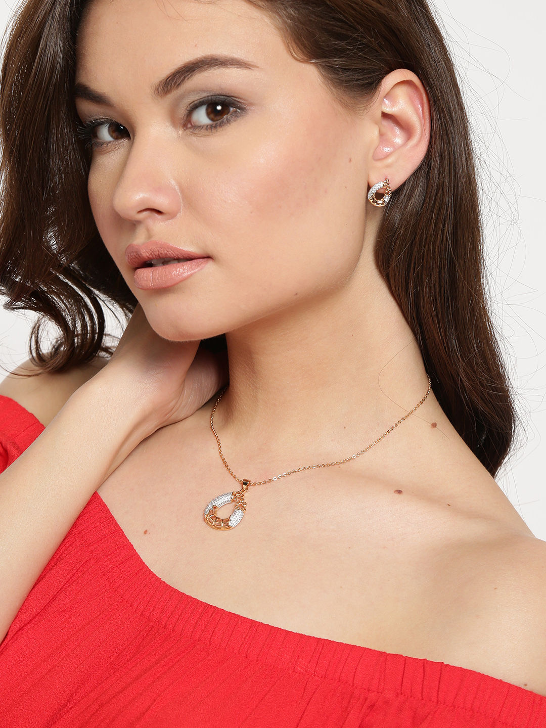 Jewels Galaxy Gold-Toned CZ Stone-Studded Jewellery Set: Buy Jewels ...