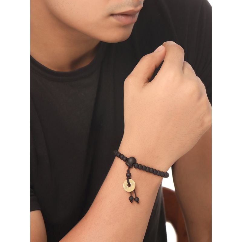 Buy NVR Mens Black Beaded Adjustable Bracelet Online