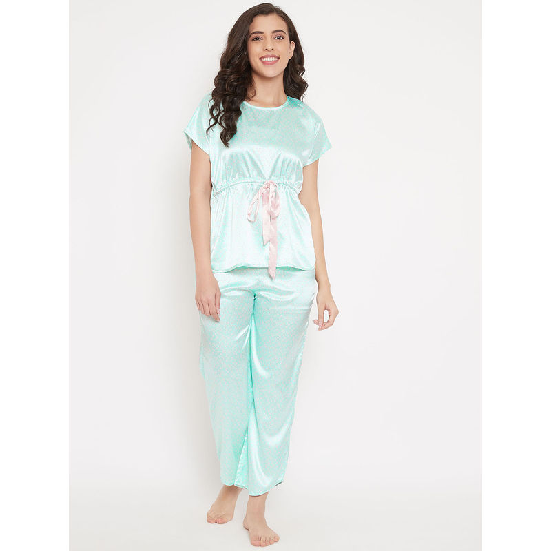 Buy The Kaftan Company Ditsy Floral Sky Blue Satin Pyjama Set - Blue Online