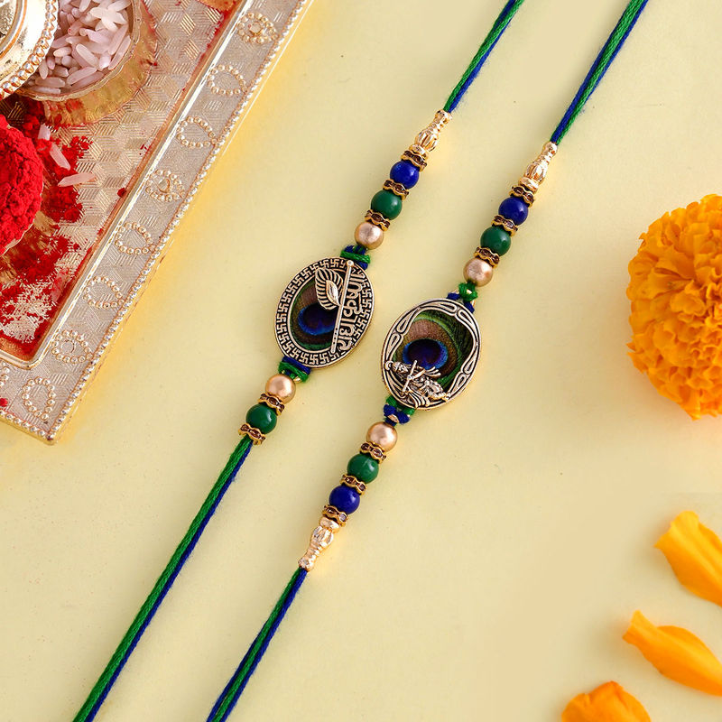 Buy Voylla Mor Pankh Beaded Thread Rakhi - Pack of 2 Online