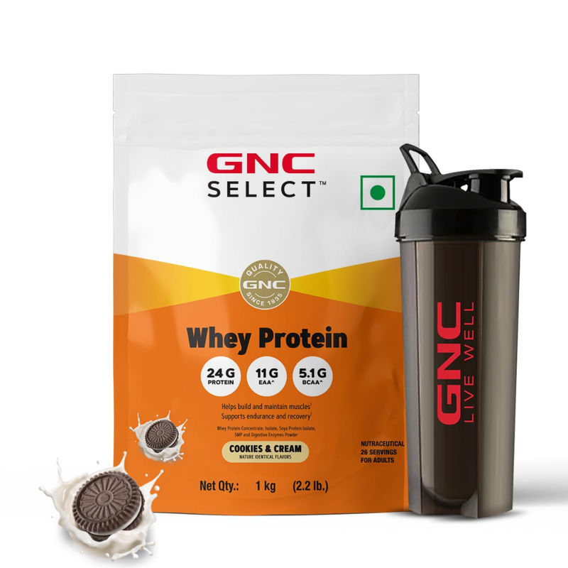 Buy GNC Select Whey Protein Powder With Bottle - Cookies & Cream Online