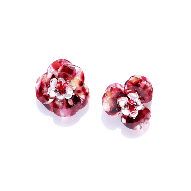 Buy Priyaasi Red Flower Shaped Handpainted Oversized Studs Online
