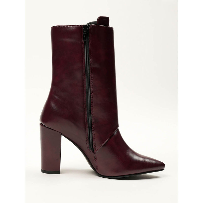 Buy Theater Women Dragons Burgundy Block Heel Winter Boots Online