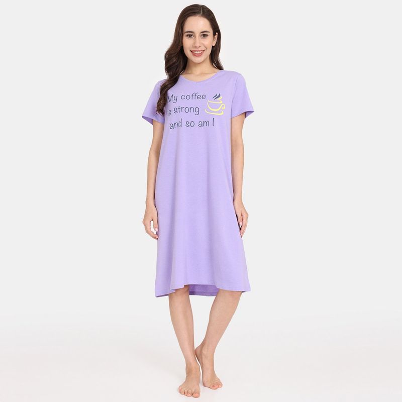 Buy Zivame Rosaline Joy Sticks Knit Cotton Knee Length Nightdress ...