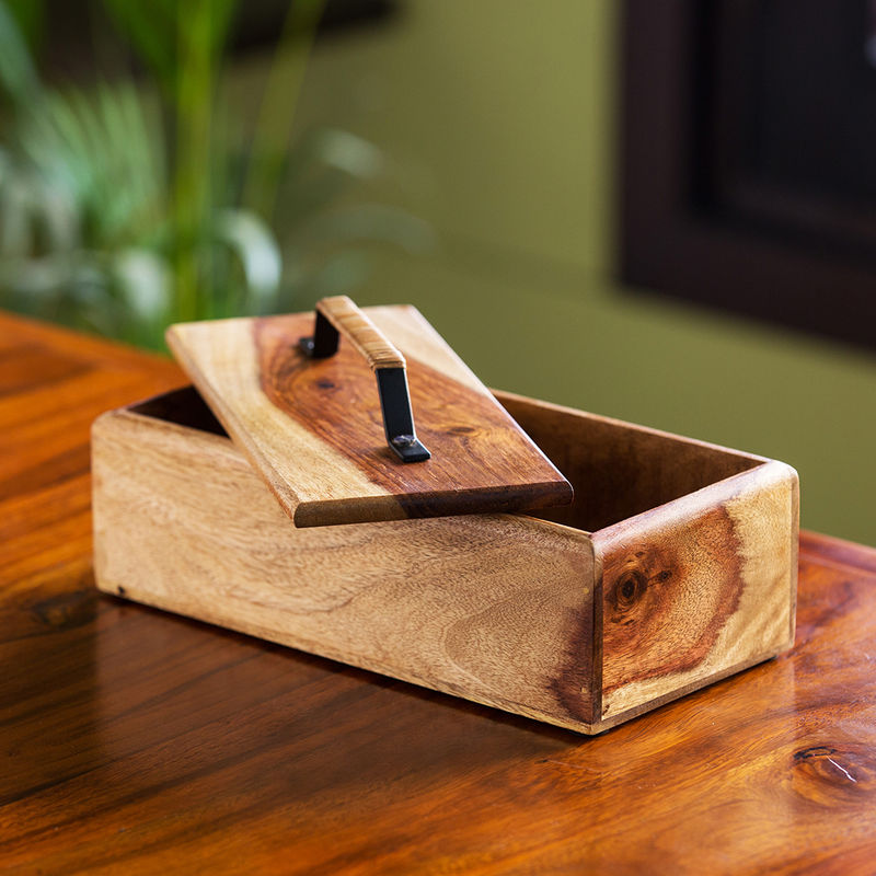 Buy ExclusiveLane Cane Handwoven Multi-Utility Box In Sheesham Wood ...
