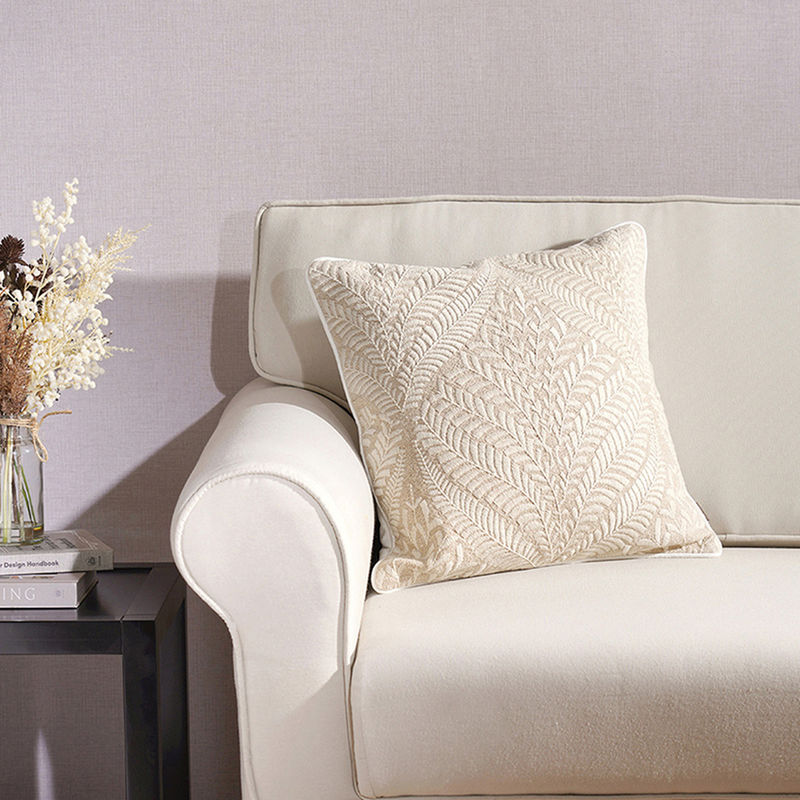 Buy Pure Home + Living Leaves Embroidered Ivory Cushion Cover Online