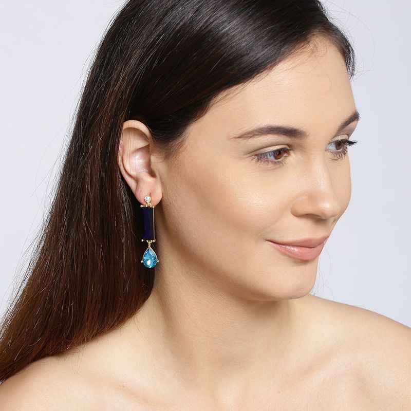 Buy Crunchy Fashion Classy Turq Blue Crystal Earrings for Women Online