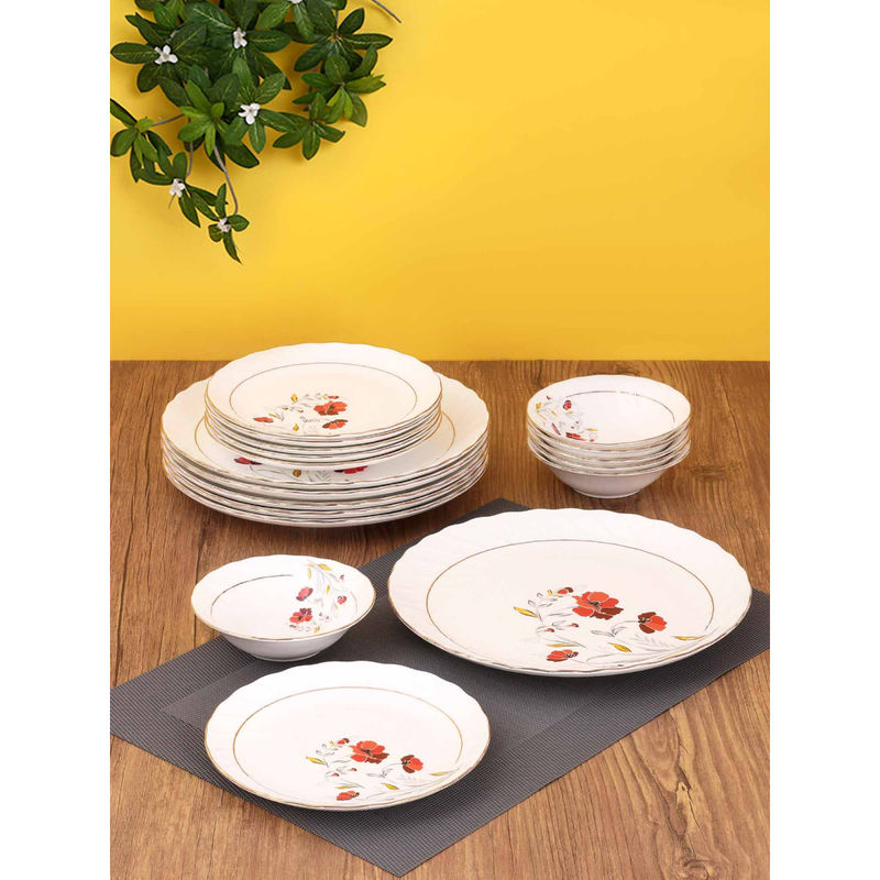 Buy CLAY CRAFT Fine Ceramic Flower Printed Dinner Set - 18 Pieces Online