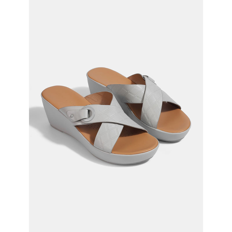 Buy Lemon & Pepper Women Light Grey Casual Slide Wedges Online