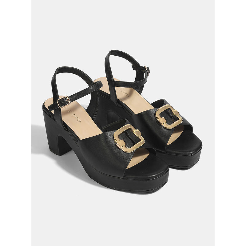 Buy Lemon & Pepper Women Black Casual Sandal Heels Online
