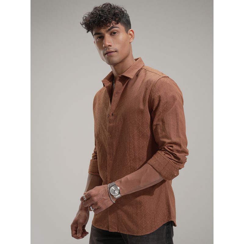 Buy HIGHLANDER Men Rust Regular Fit Textured Spread Collar Cotton ...