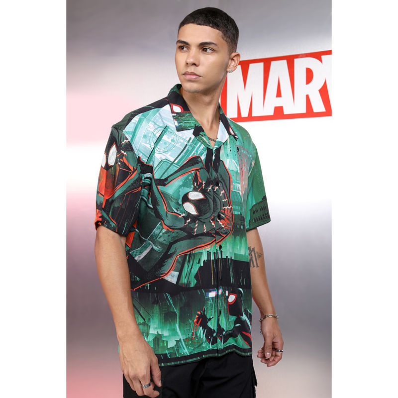 Buy HIGHLANDER Men Multi-Color Spider-Man Printed Viscose Relaxed Shirt ...