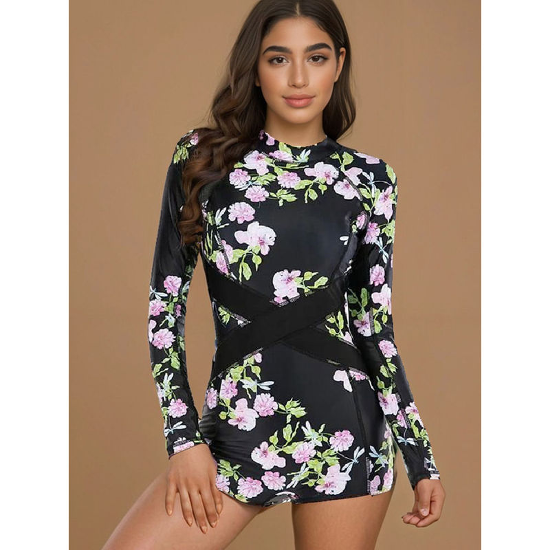 Buy WomanLikeU Black Floral One Piece Swimwear Online