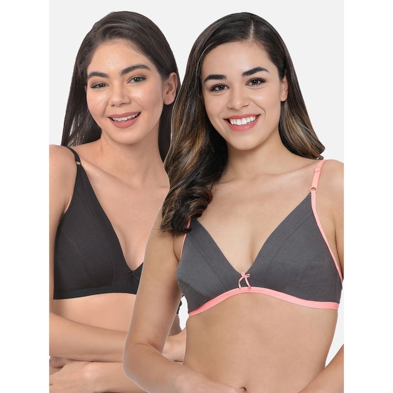 Buy Clovia Cotton Solid Non-padded Demi Cup Wire Free Plunge Bra - Multi Color (Pack of 2) Online